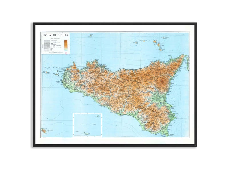 Sicily, Topographic Map 1943 - Vintage Reprint Poster, Wall Decor Art ...