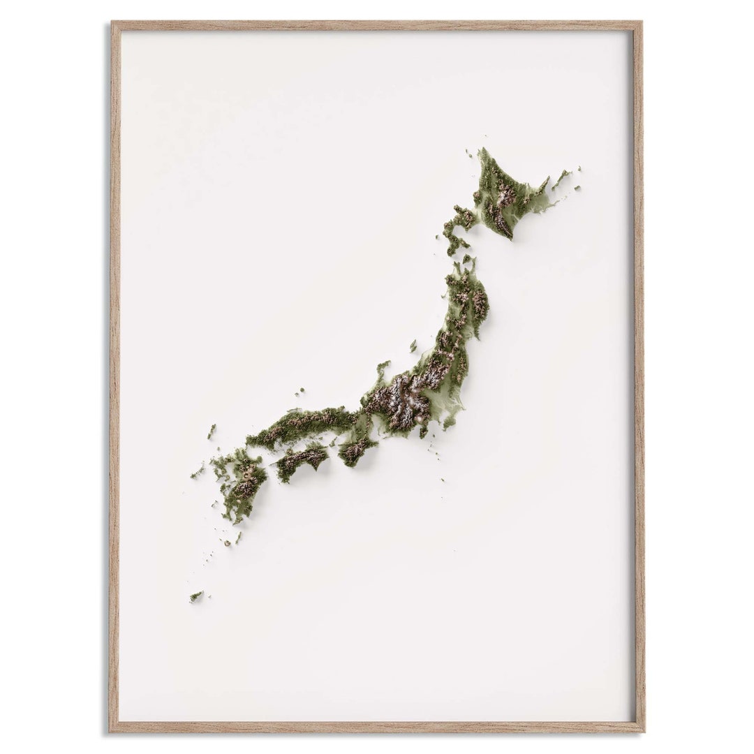Japan Elevation Map (geo) - 2D Poster Shaded Relief Map, Fine Art Wall ...