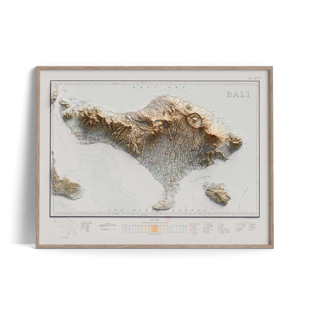 Bali indonesia Topographic Map of 1935 2D Poster Shaded Relief Map ...