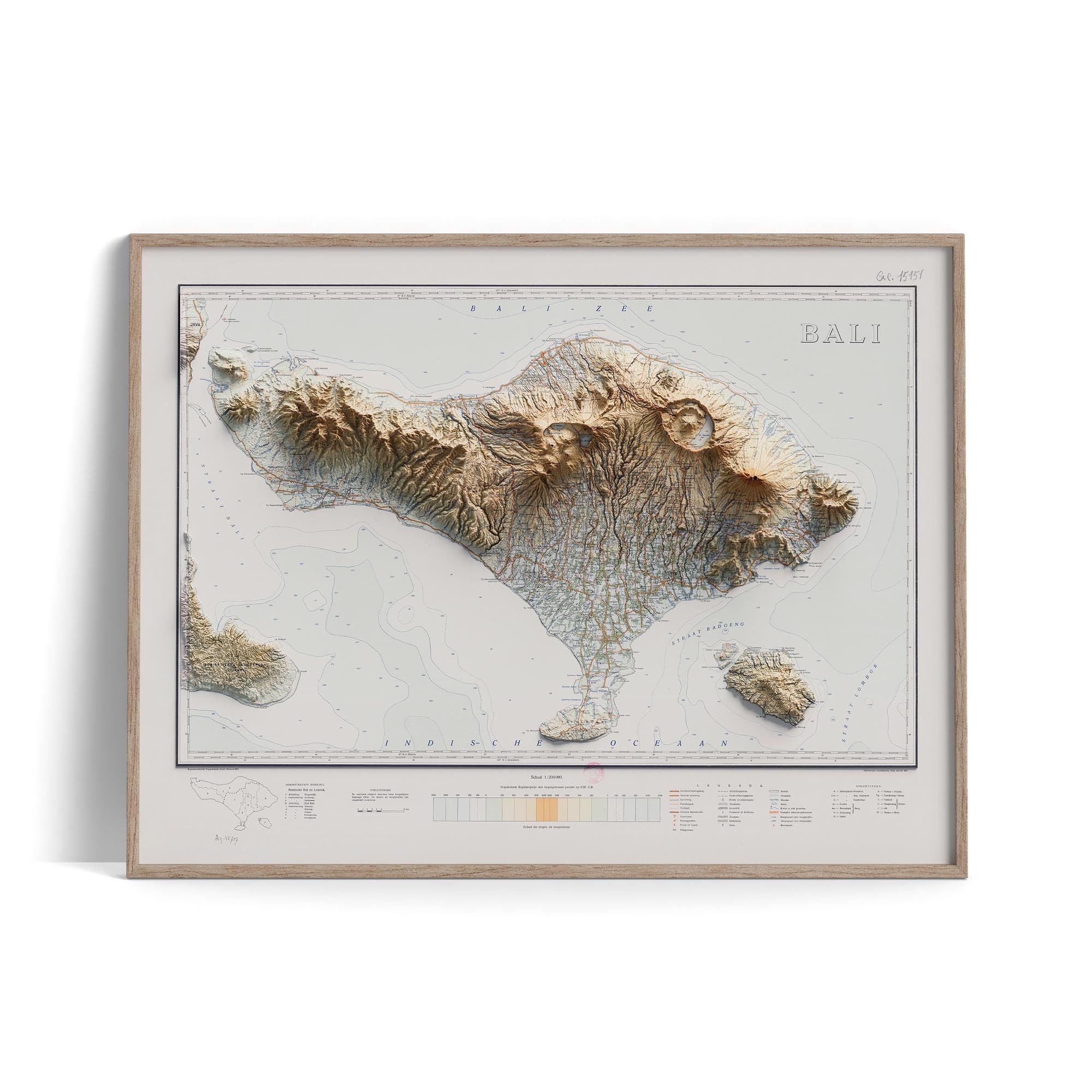 Bali indonesia Topographic Map of 1935 2D Poster Shaded Relief Map ...