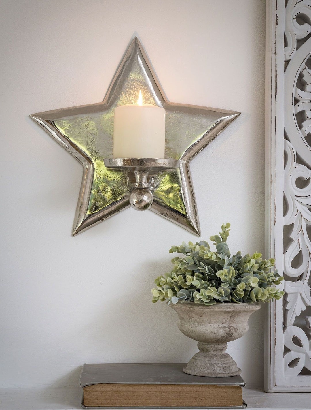 Silver Metal Star Candle Wall Sconce Small/medium Wall Decor Candle ...