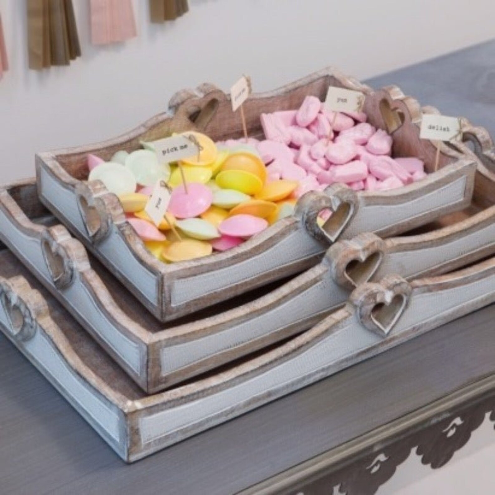 Shabby Chic Rectangle Wooden Heart Serving Trays Gift for - Etsy UK