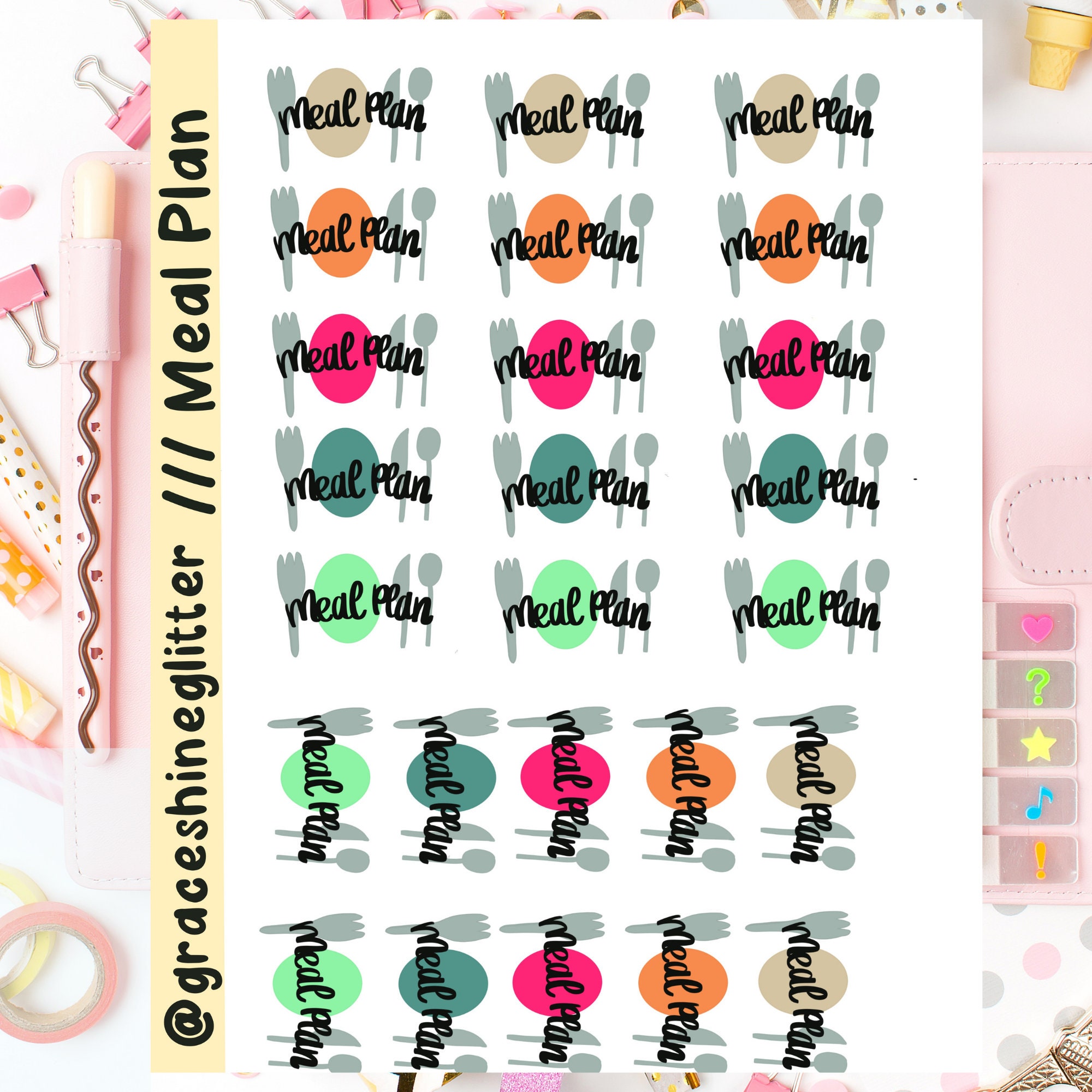 Meal Plan Script Sticker Planner Sticker Sheet Removableplanner ...