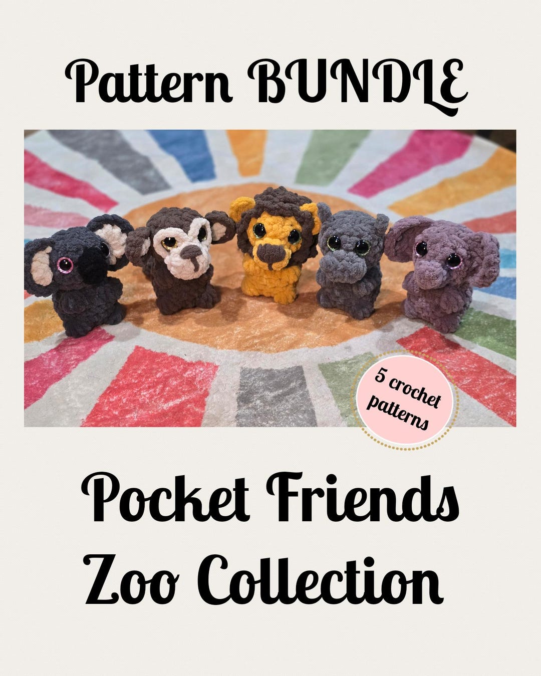 CROCHET PATTERN BUNDLE, Zoo Collection, Pocket Friends, Lion, Elephant ...
