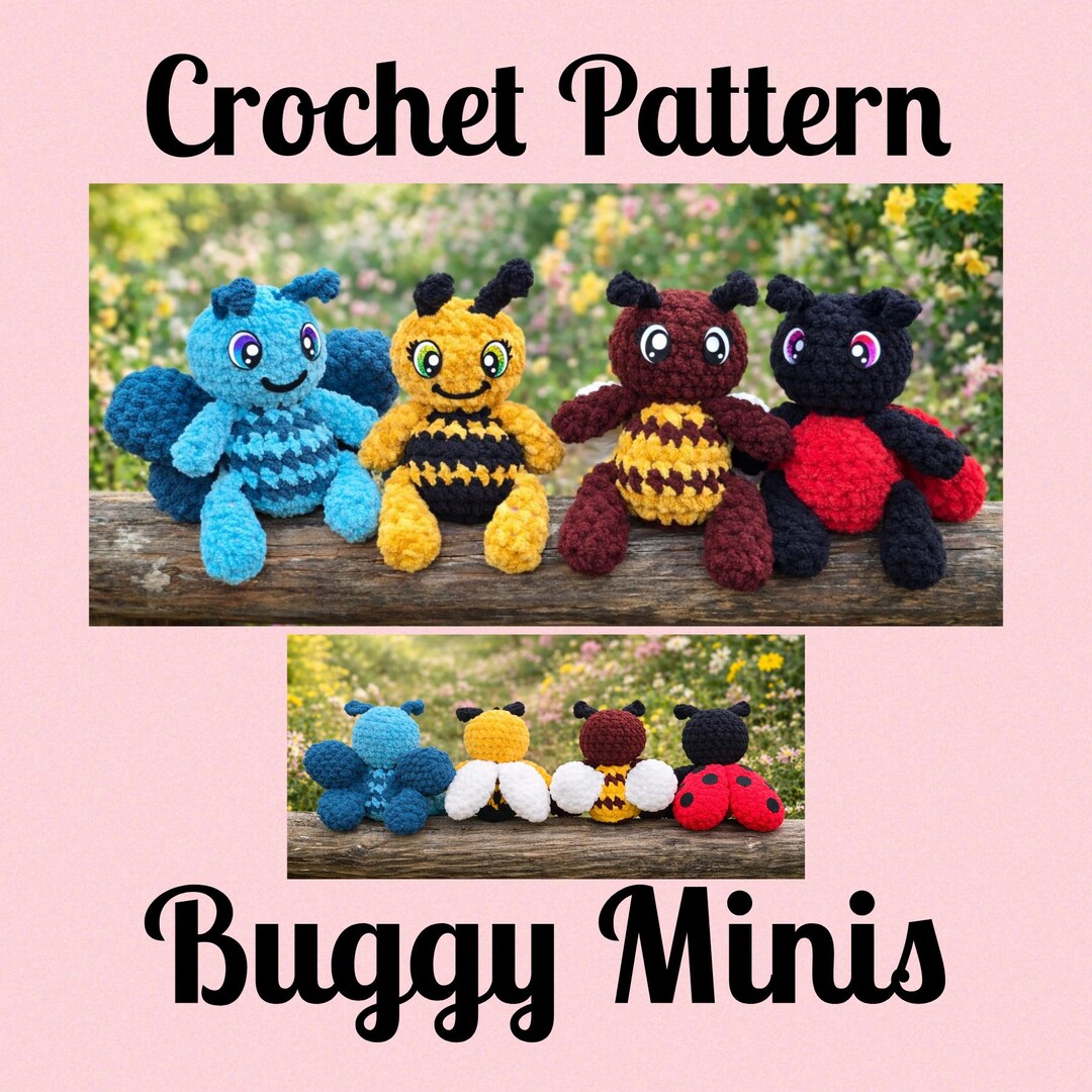 CROCHET PATTERN, Buggy Minis, Set #1, Ladybug, Bumble Bee, Butterfly ...