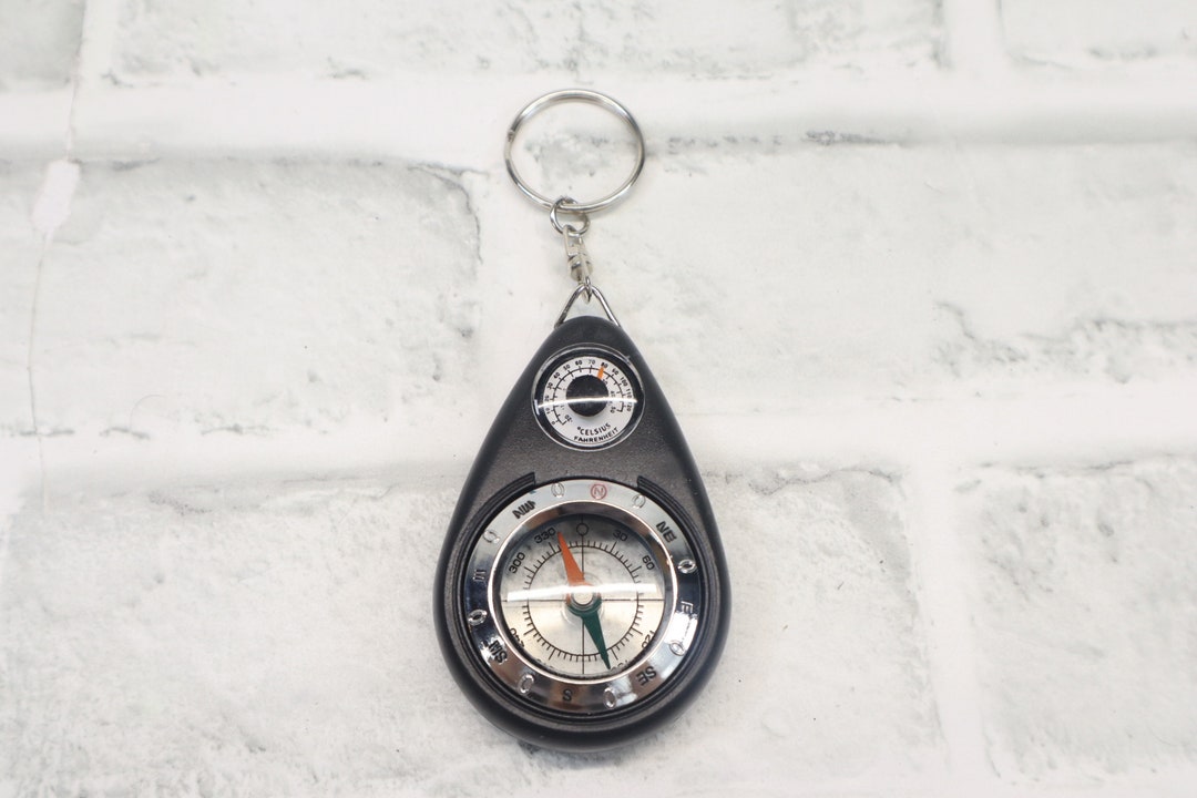 Mini Pocket Sized Compass Keychain Thermometer Camping Etsy