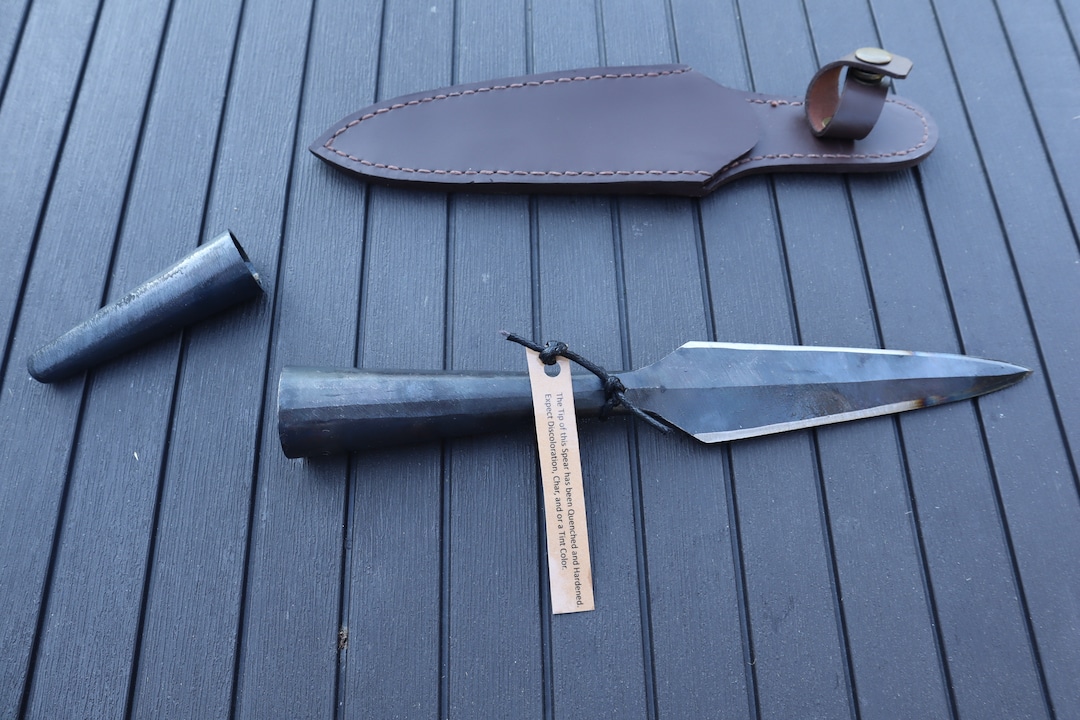 Hand Crafted 11" High Carbon Steel Spear Head With Leather Sheath ...