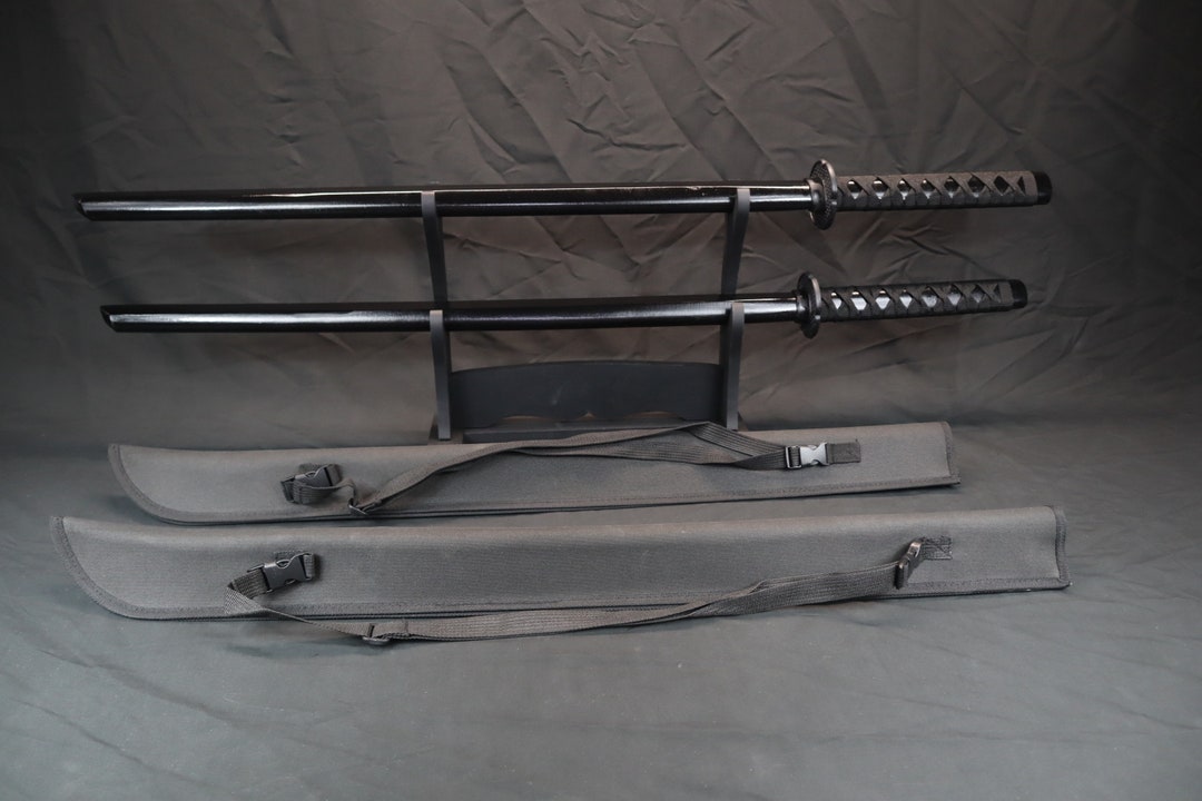 Black Wooden Katana 2X, Stand, Sheath, Hardwood, Practice Ready Kendo ...