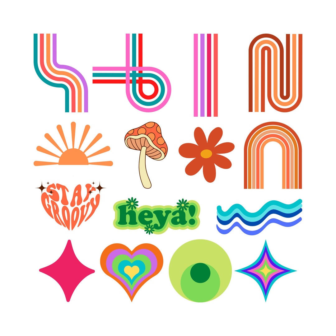 Groovy Line Art SVG, Boho Retro | Cut Files | JPG PNG | Files for ...