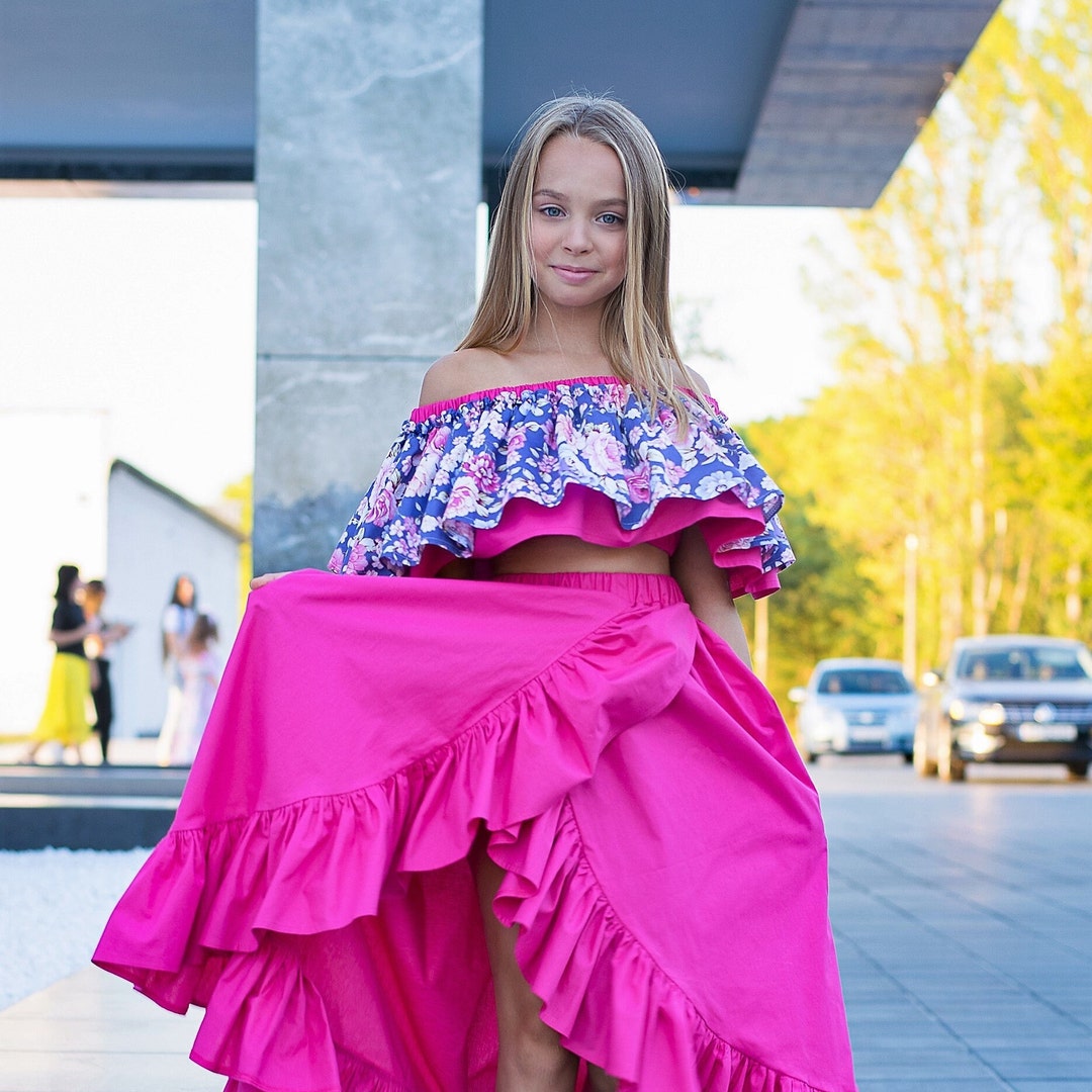 Cute Girls Clothes Set Ruffle Top and Maxi Skirt for 5-12 Years Old ...