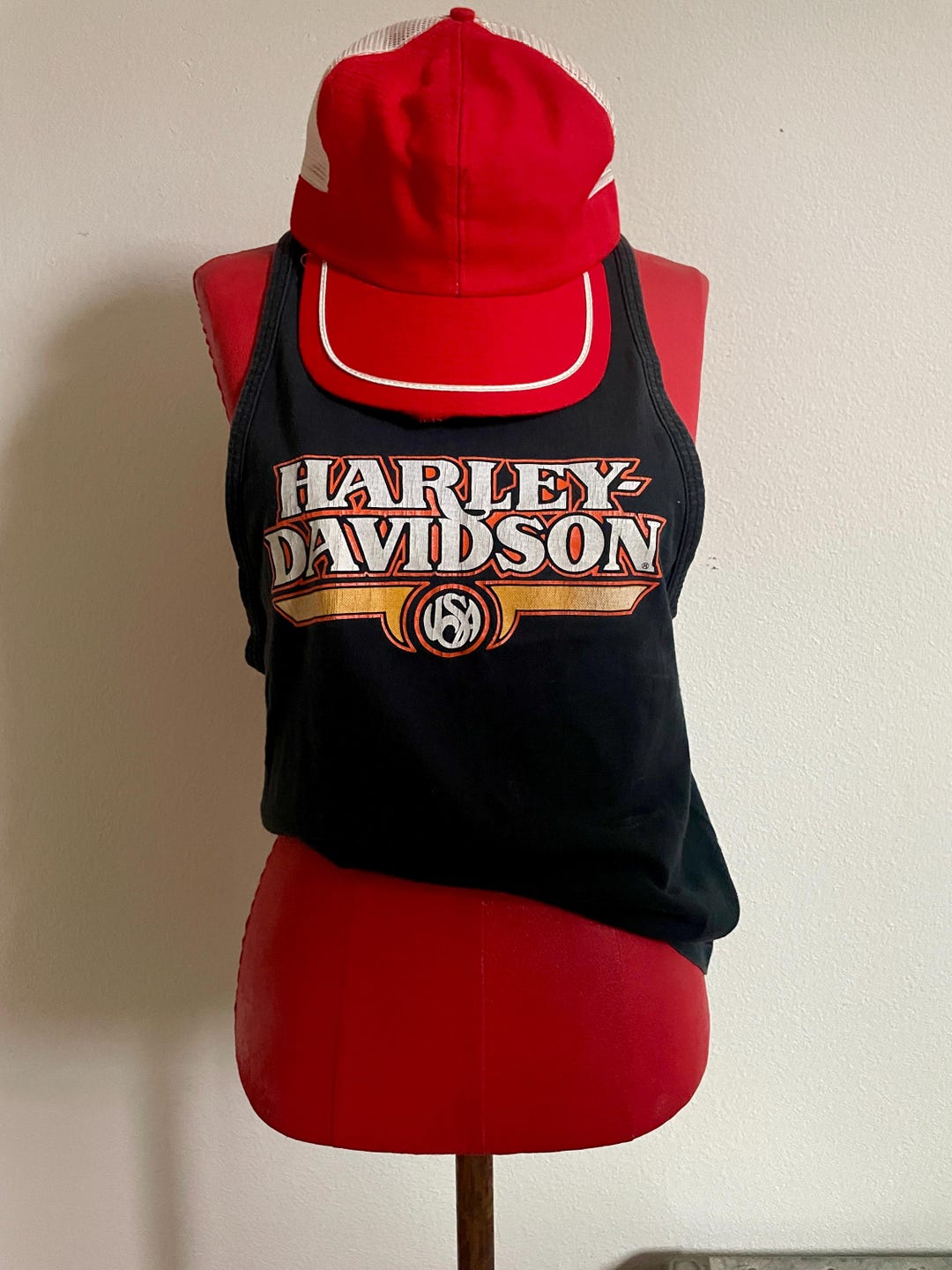 Black Harley-davidson USA Vintage Tank, Razor-back, Cotton Vintage Tank ...