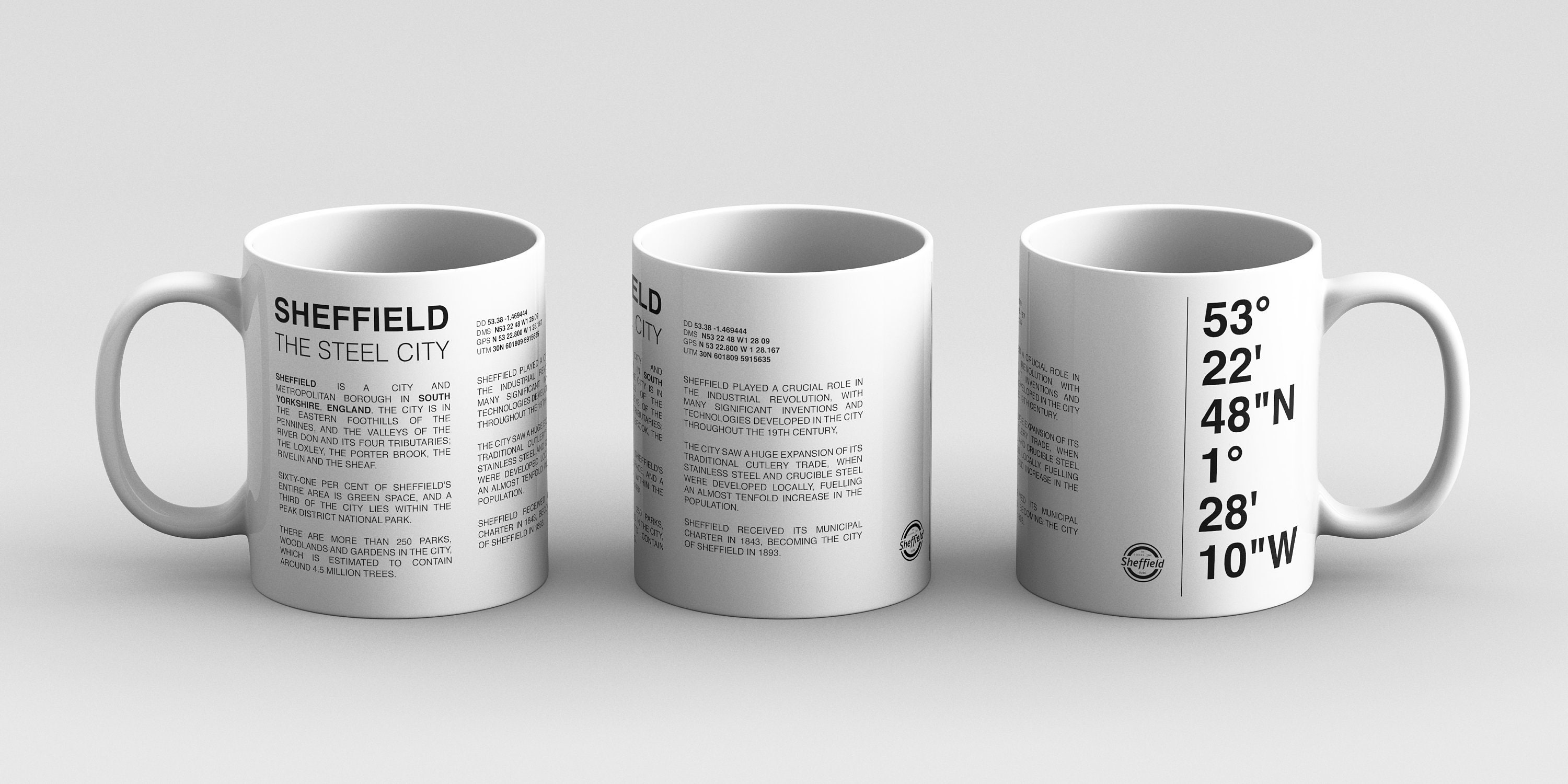 Sheffield Coordinates Mug: Stahl-Stadtgeschichte, 11 Unzen Keramik ...