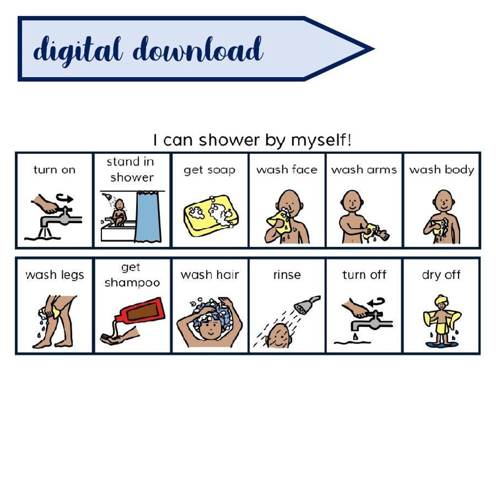 Printable SHOWERING Visual Schedule Picture Sequence Behaviour Support ...