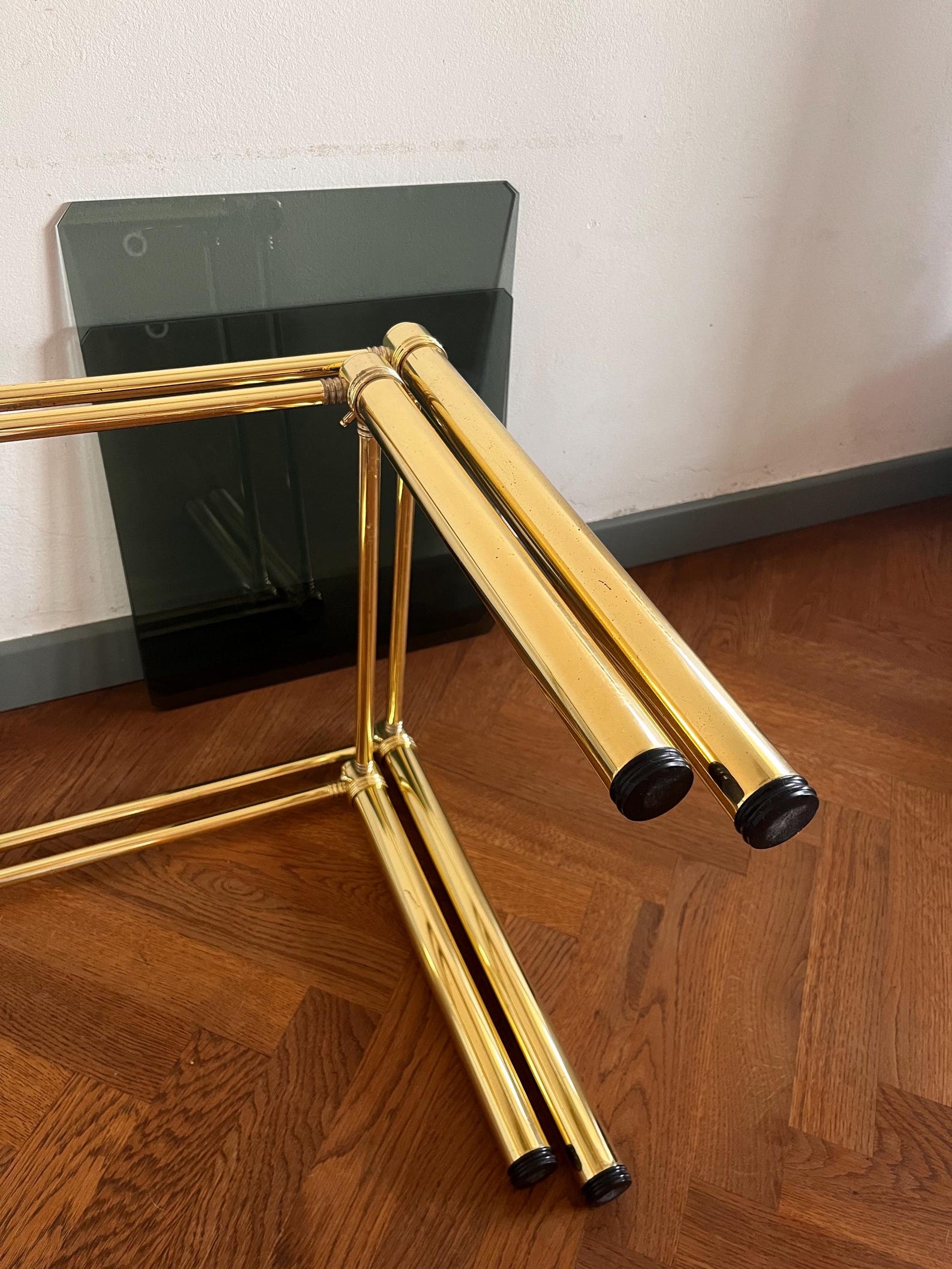 Set of 2 Mid Century Gold Metal and Glass Coffee Tables / Made in Italy ...