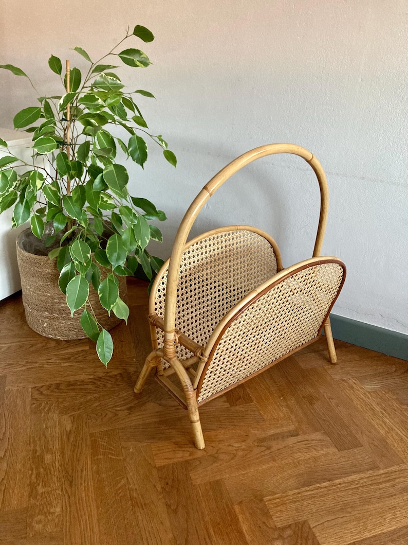 Vintage 1960s Italian Bamboo Rattan Magazine Rack / Retro Mid Century ...