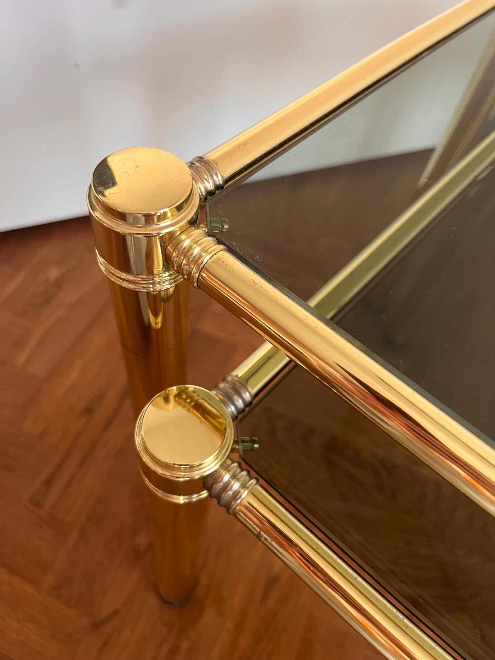 Set of 2 Mid Century Gold Metal and Glass Coffee Tables / Made in Italy ...