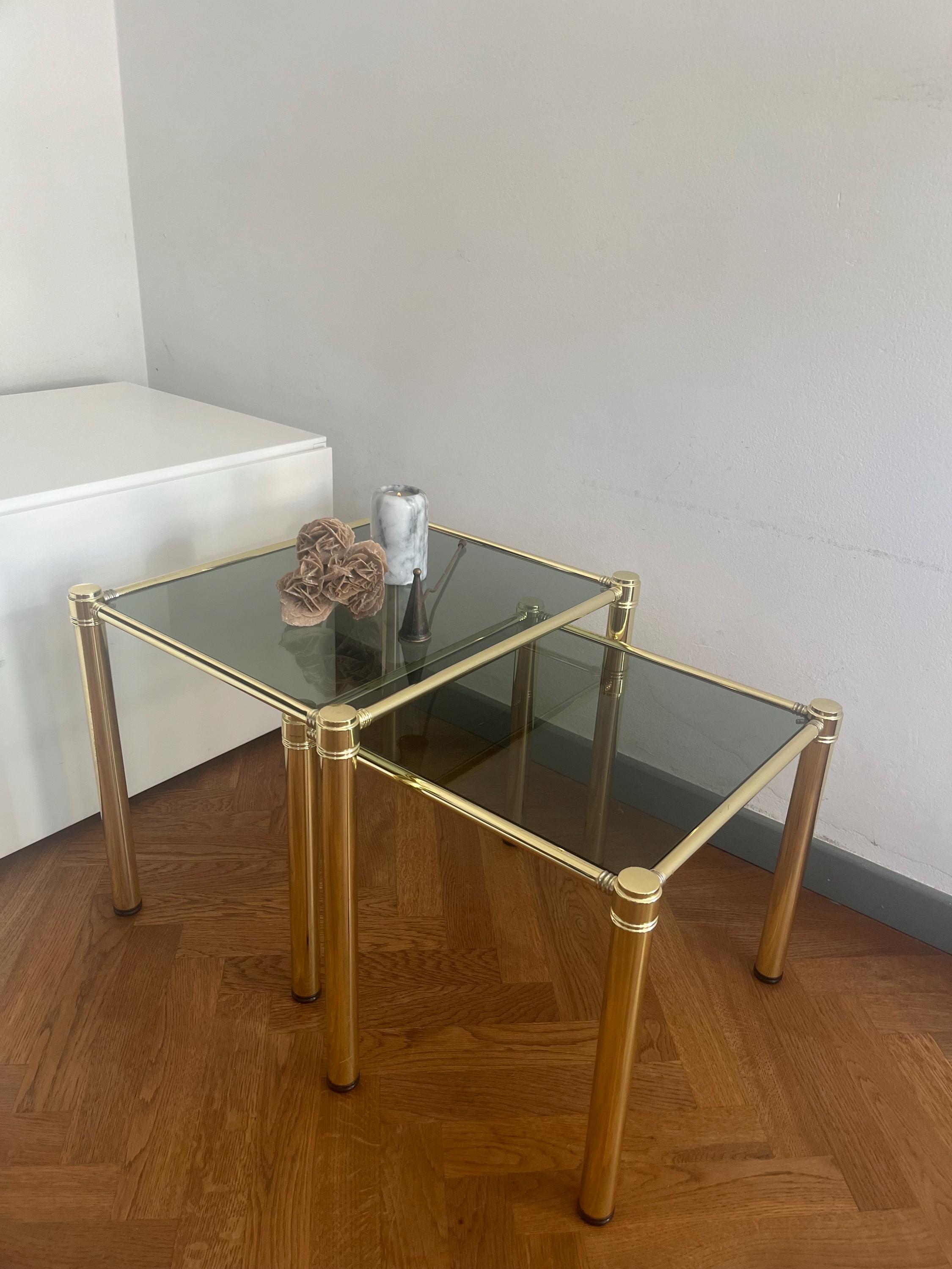 Set of 2 Mid Century Gold Metal and Glass Coffee Tables / Made in Italy ...