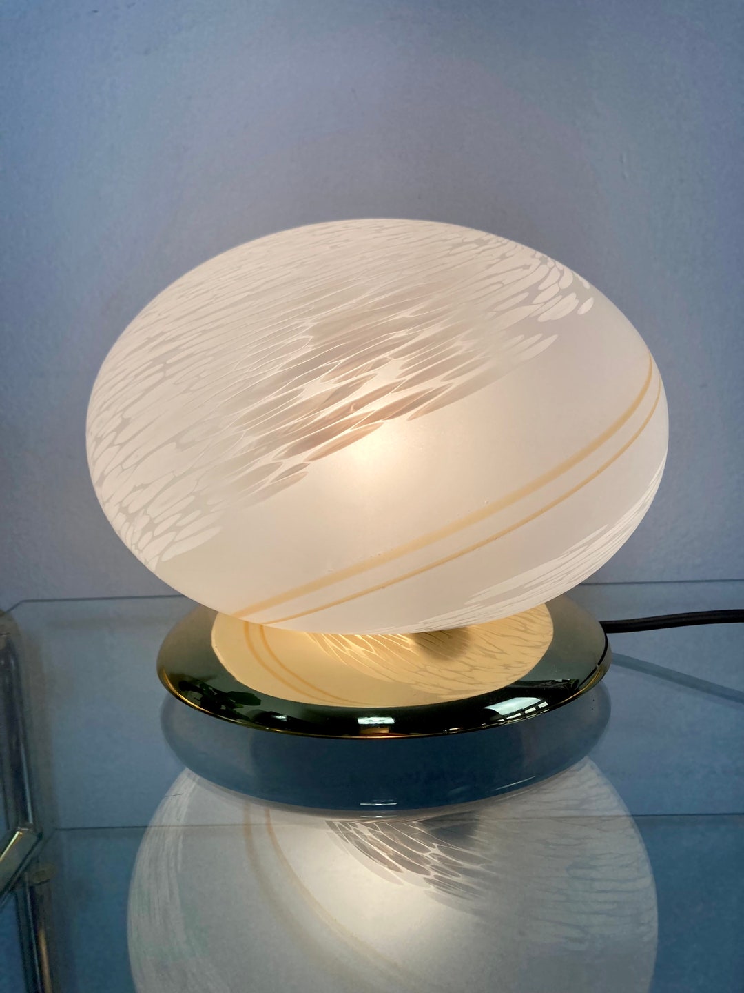 Vintage Swirl Murano Glass Globe Table Lamp / Made in Italy 80s / Glass ...