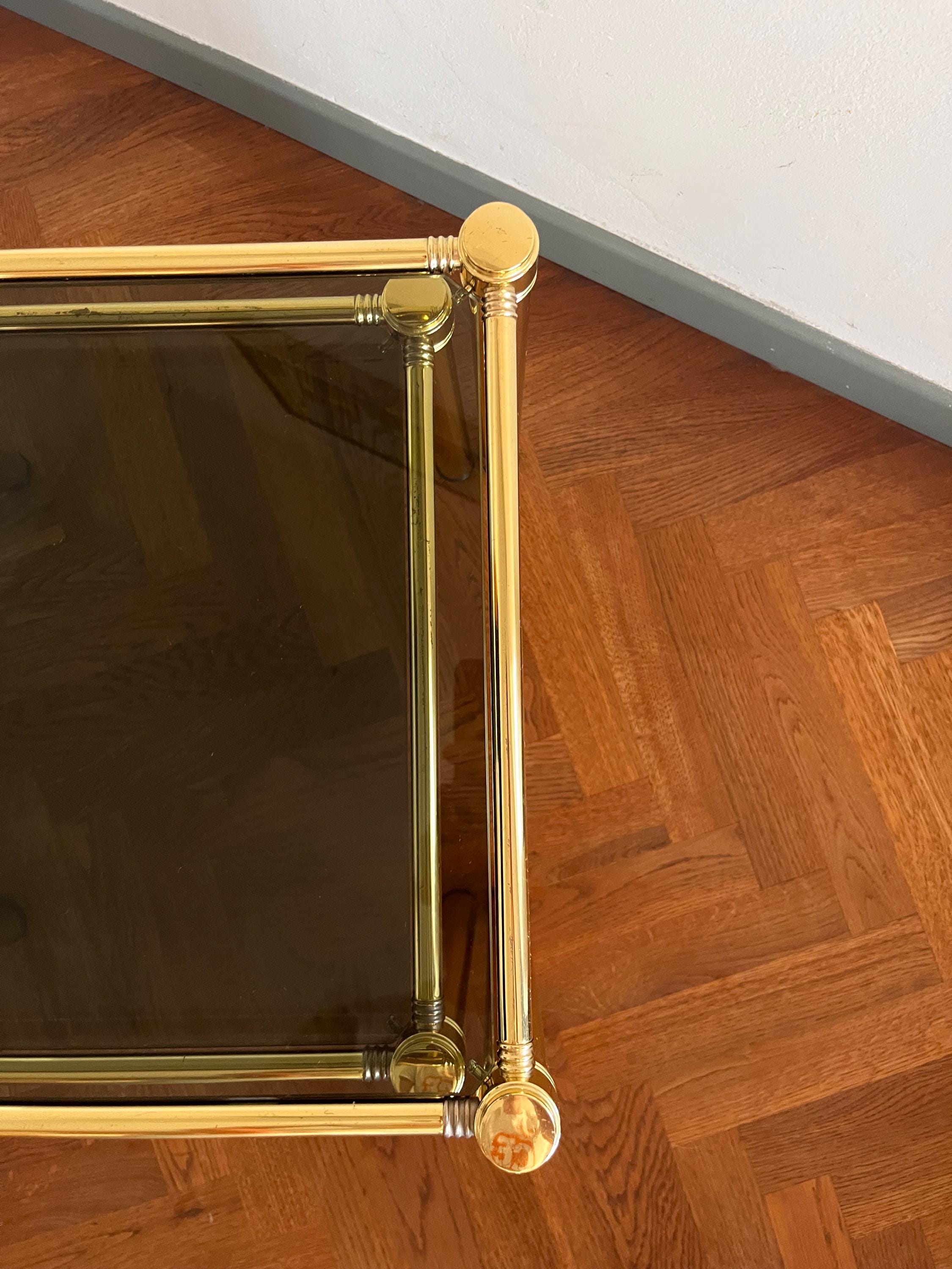 Set of 2 Mid Century Gold Metal and Glass Coffee Tables / Made in Italy ...
