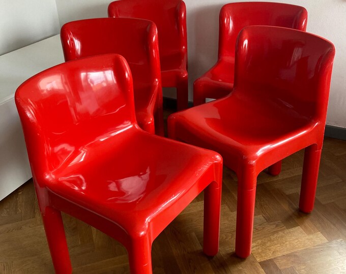 RESERVED PAIR of Vintage Kartell Model 4875 Chairs / Red Plastic Chair ...