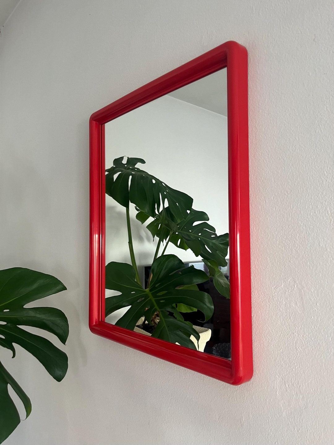 Red Space Age Plastic Mirror / Mid Century Mirror / Made in Yugoslavia ...