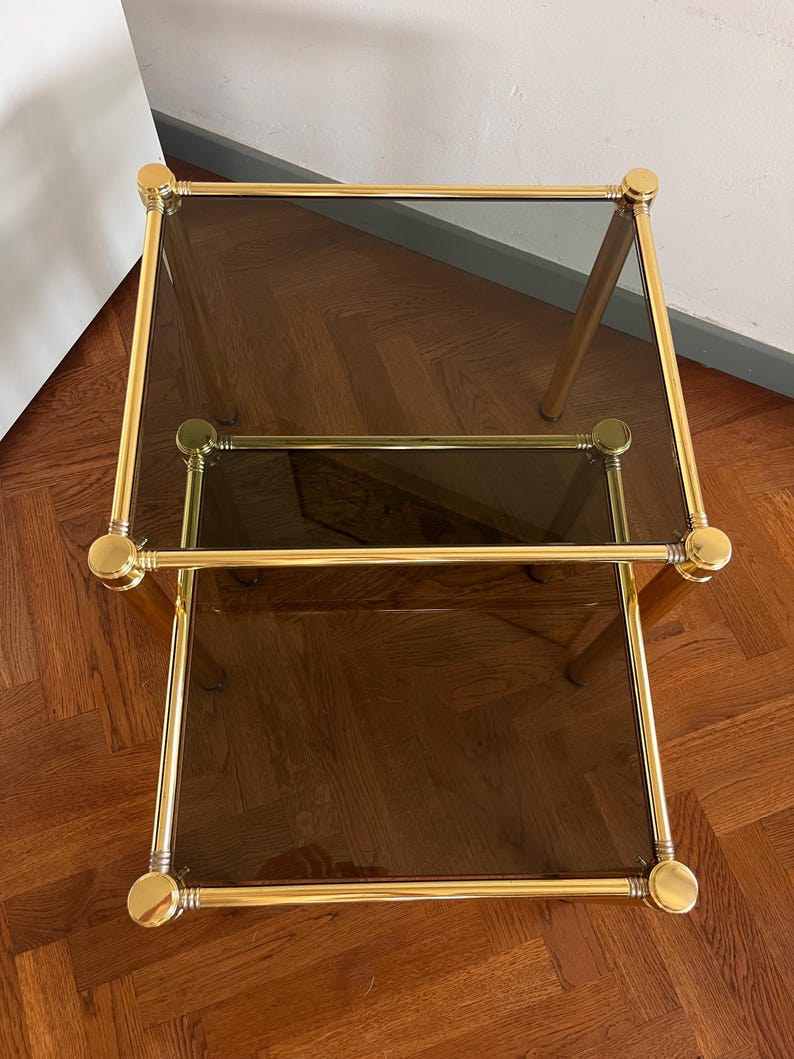 Set of 2 Mid Century Gold Metal and Glass Coffee Tables / Made in Italy ...