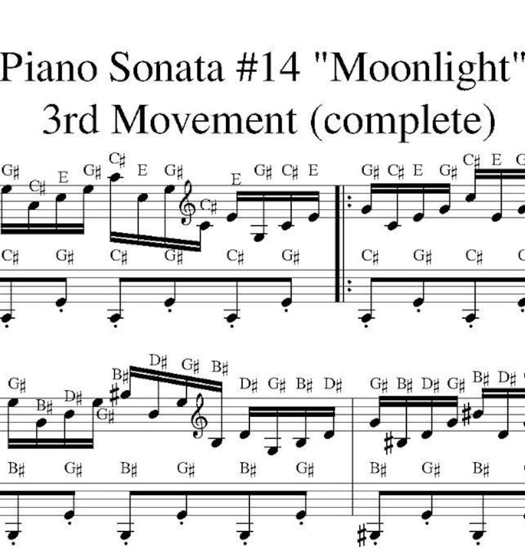 Moonlight Sonata 3RD MVT - Letter Note-names Included - Piano Sheet Music - Etsy