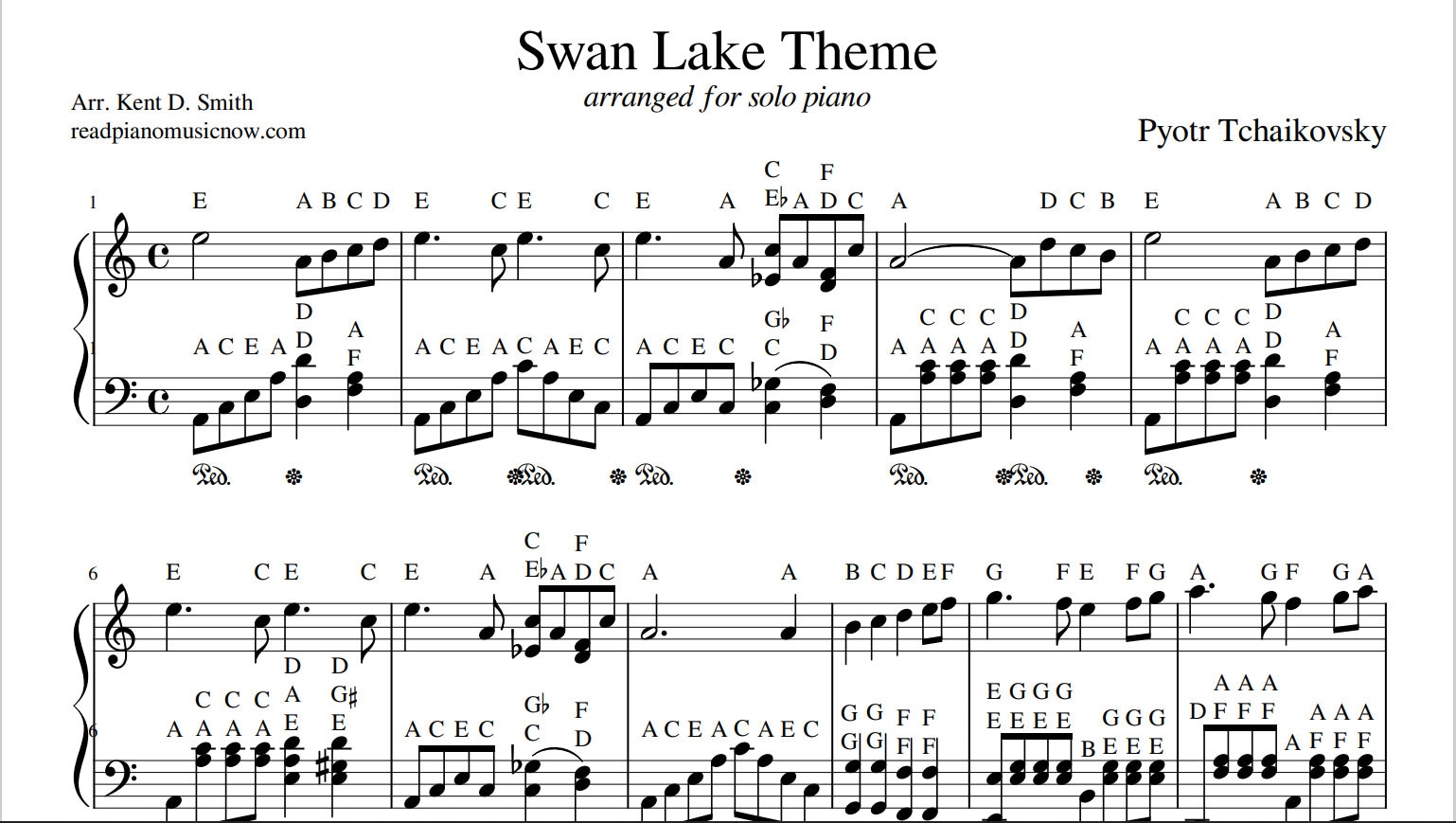 Includes NOTE-NAMES: Swan Lake Main Theme | Piano Sheet Music With ...