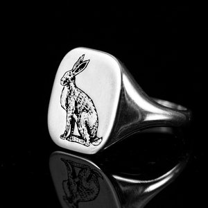 Rabbit Signet Ring, Bunny Pinky Ring, Handmade Animal Jewelry, Family ...