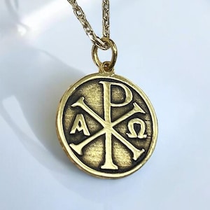 14k Gold Chi Rho Necklace, Silver Alpha Omega Pendant, Orthodox Coin ...