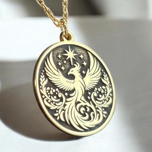 14k Gold Phoenix Necklace, Silver Legendary Rising Pendant, Mythologic ...