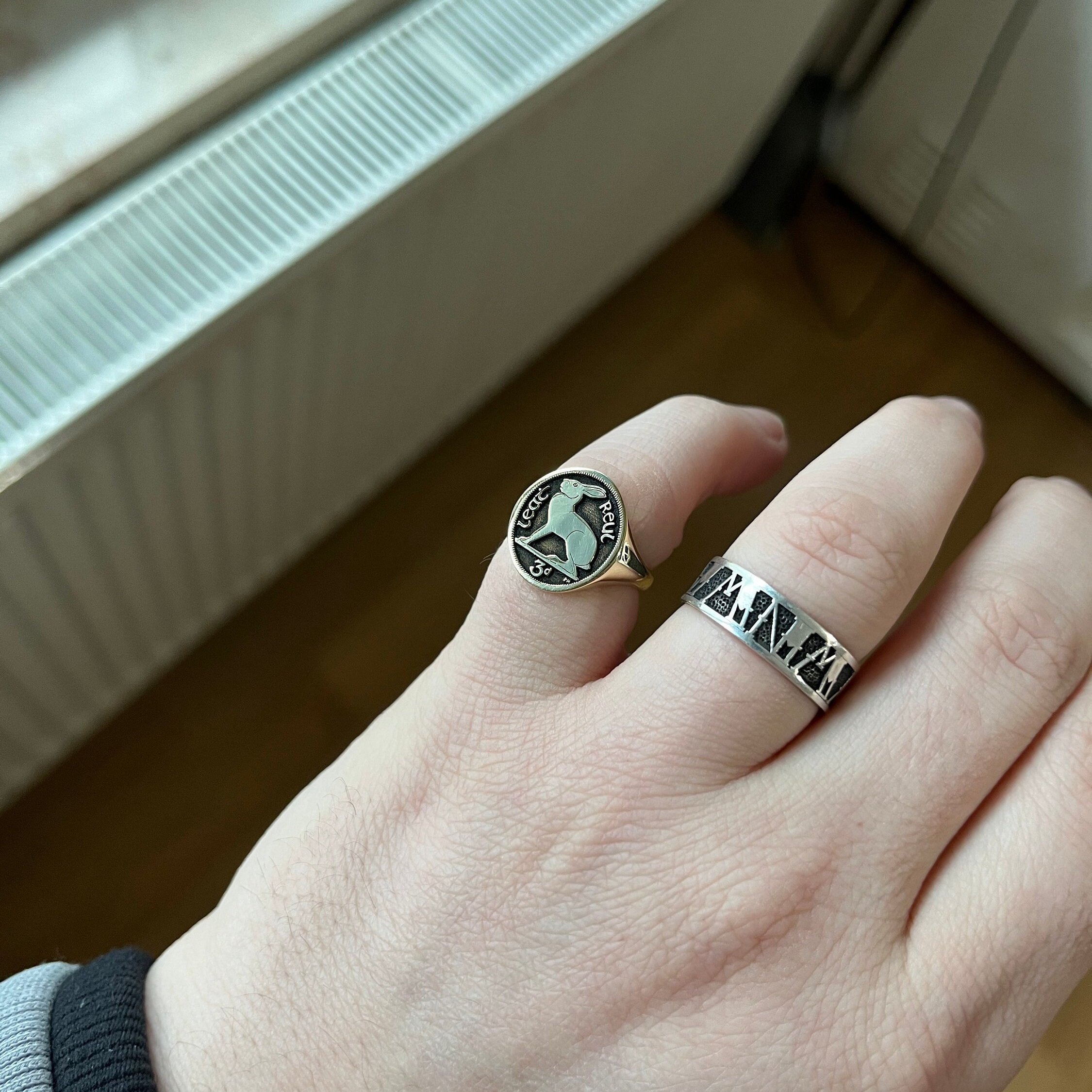 IRELAND Rabbit Ring, Irish Bunny Coin Signet Ring Women, Celtic Eire ...