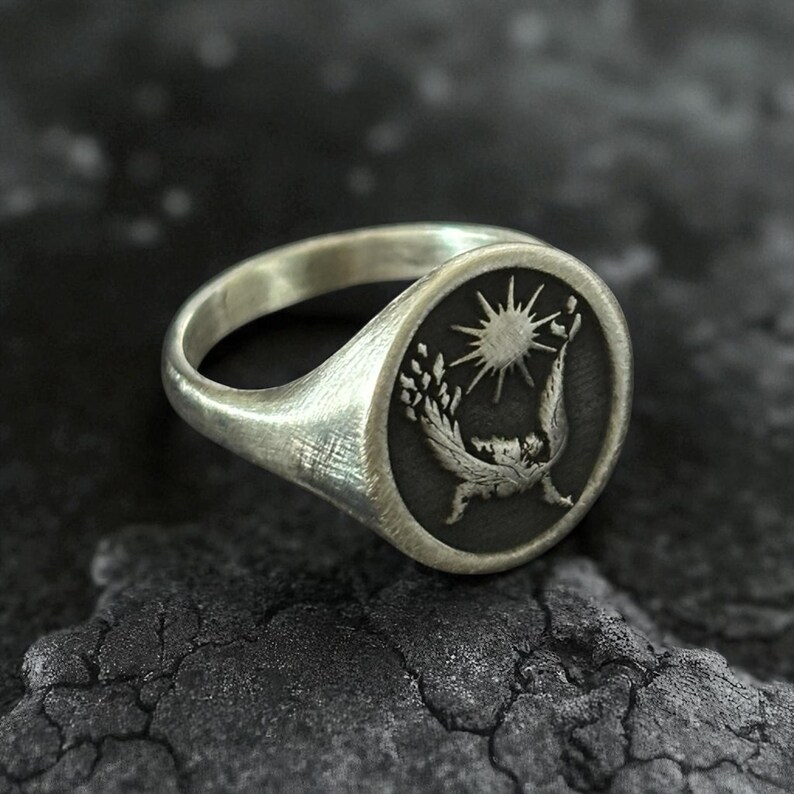 Icarus Ring, Fallen Angel Signet Ring Woman, Greek Mythology Jewelry ...