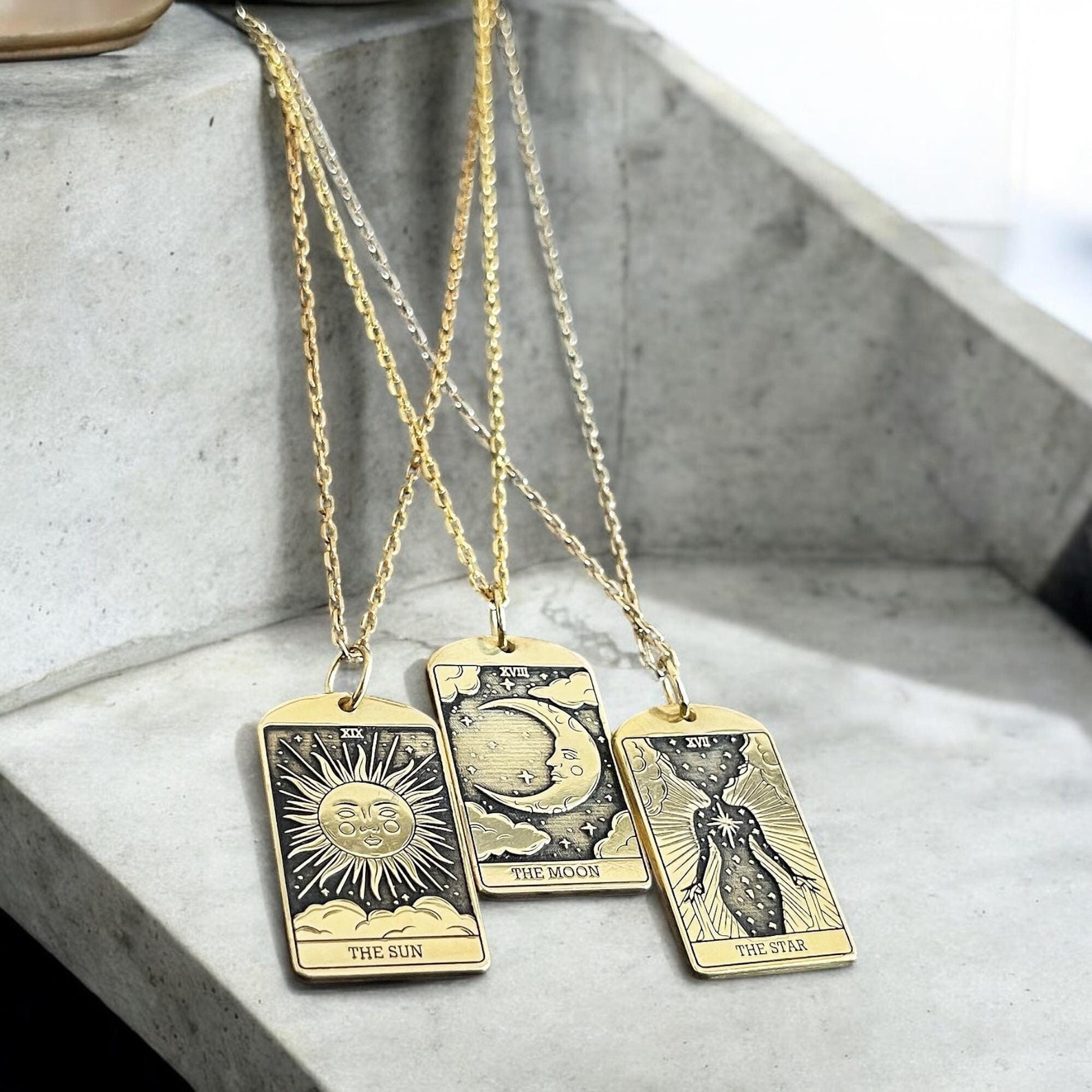 14k Gold Tarot Card Necklace, Silver Mystic Pendant, Personalized Tarot ...