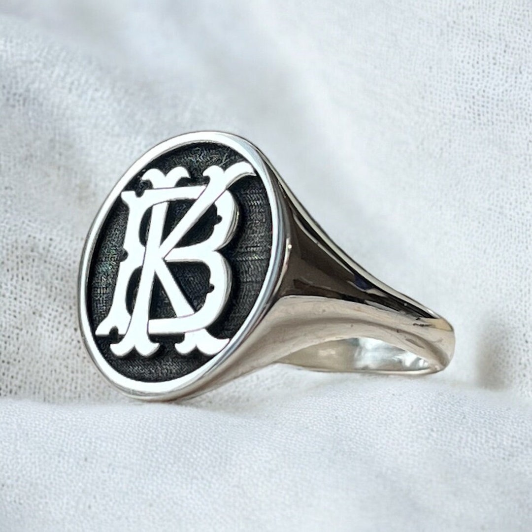 Custom Monogram Silver Signet Ring, Promise Ring for Him, Signet Ring ...