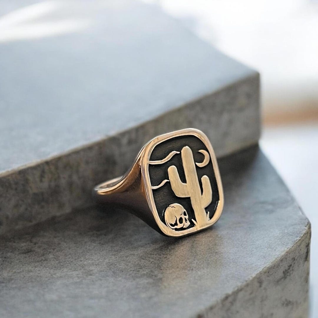 Cactus Ring, Western Signet Ring Women, Arizona Pinky Ring Men, Texas ...