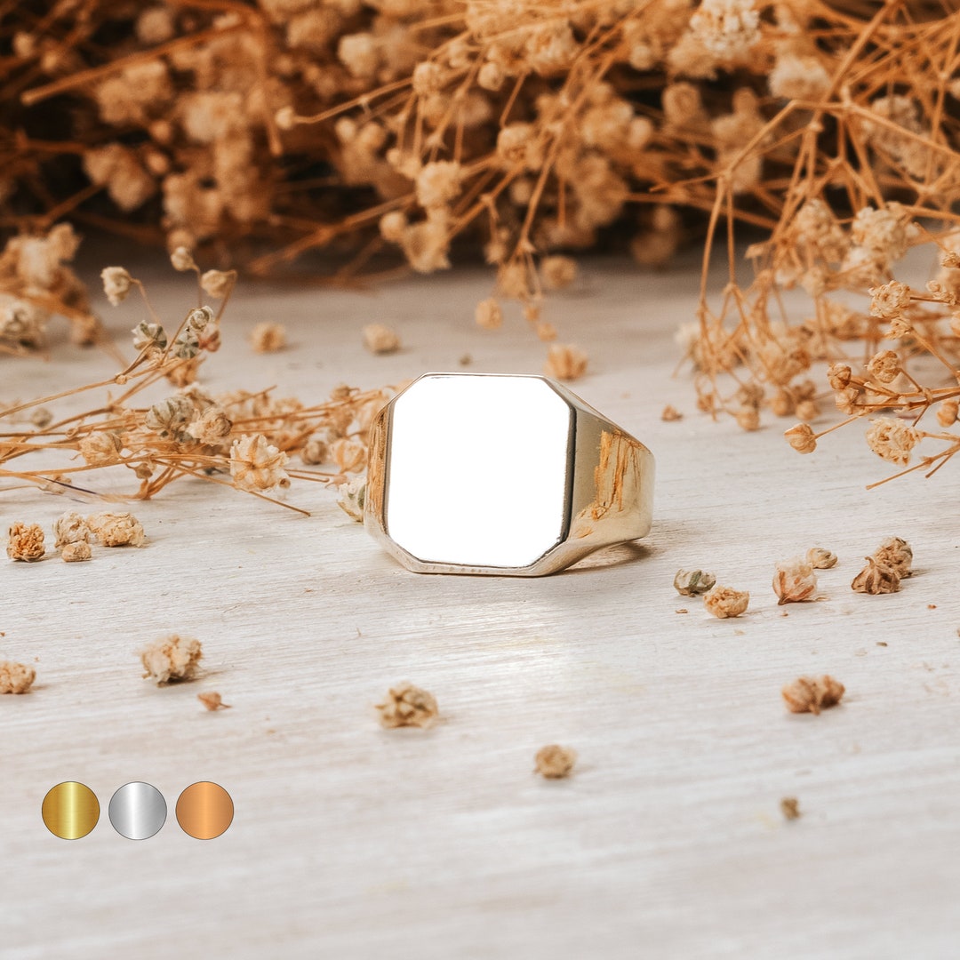 Sterling Silver Signet Pinky Square Vintage Ring, Rose Gold Null Custom ...