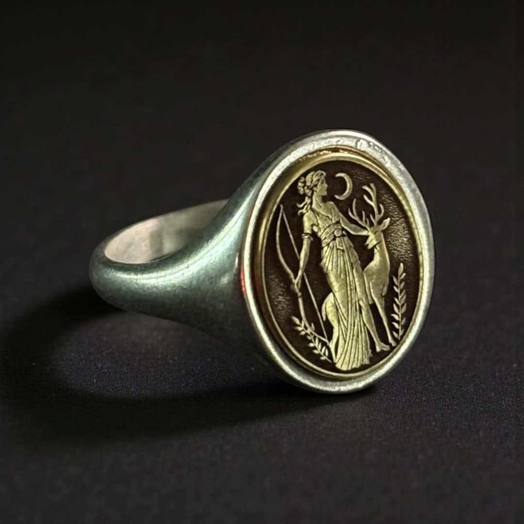 Artemis Greek Goddess Signet Ring – Deer Mythology Hunt Pinky Ring ...