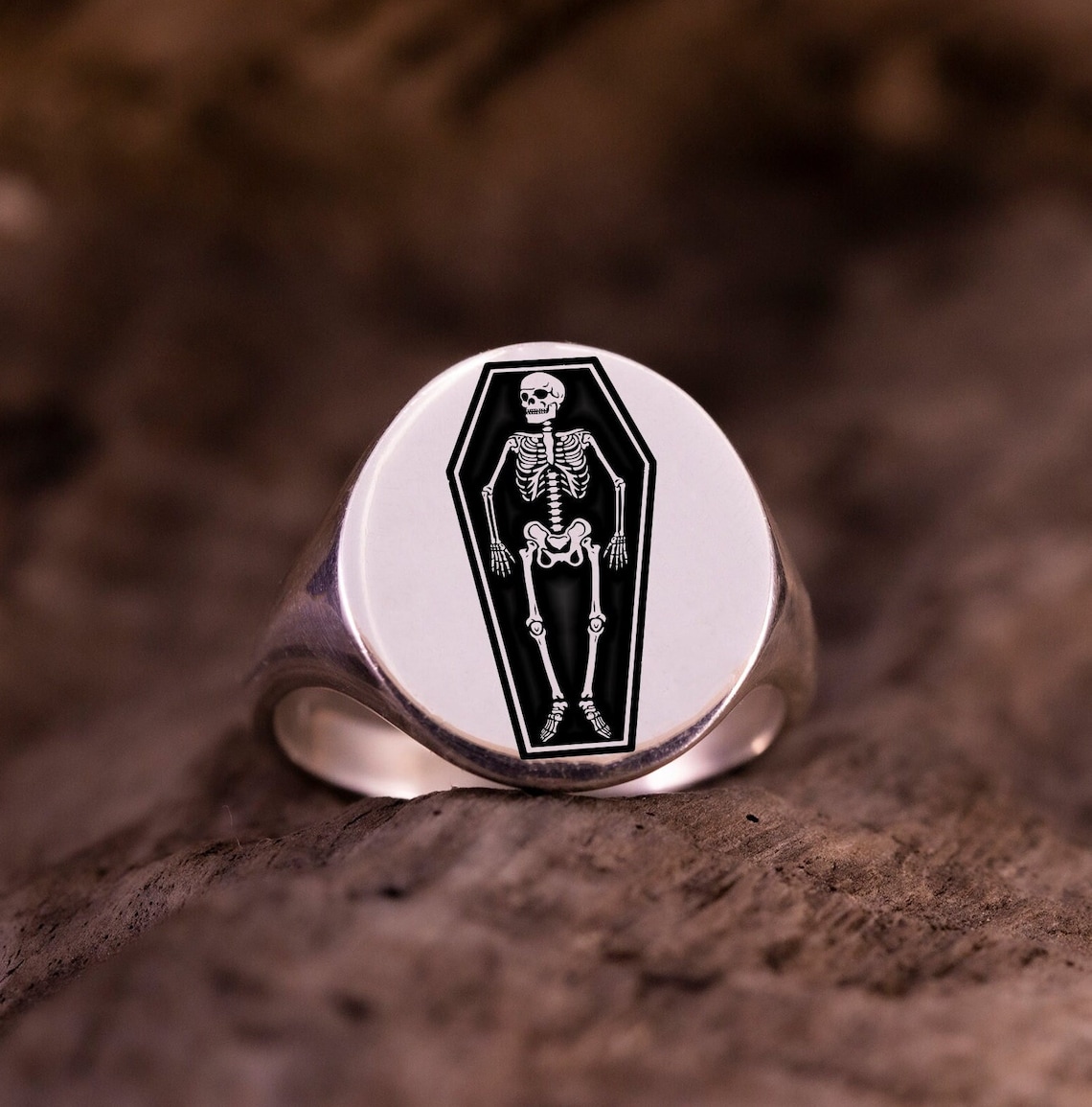 Coffin Ring - Skeleton Signet Ring Women - Gothic Grave Pinky Ring Men ...