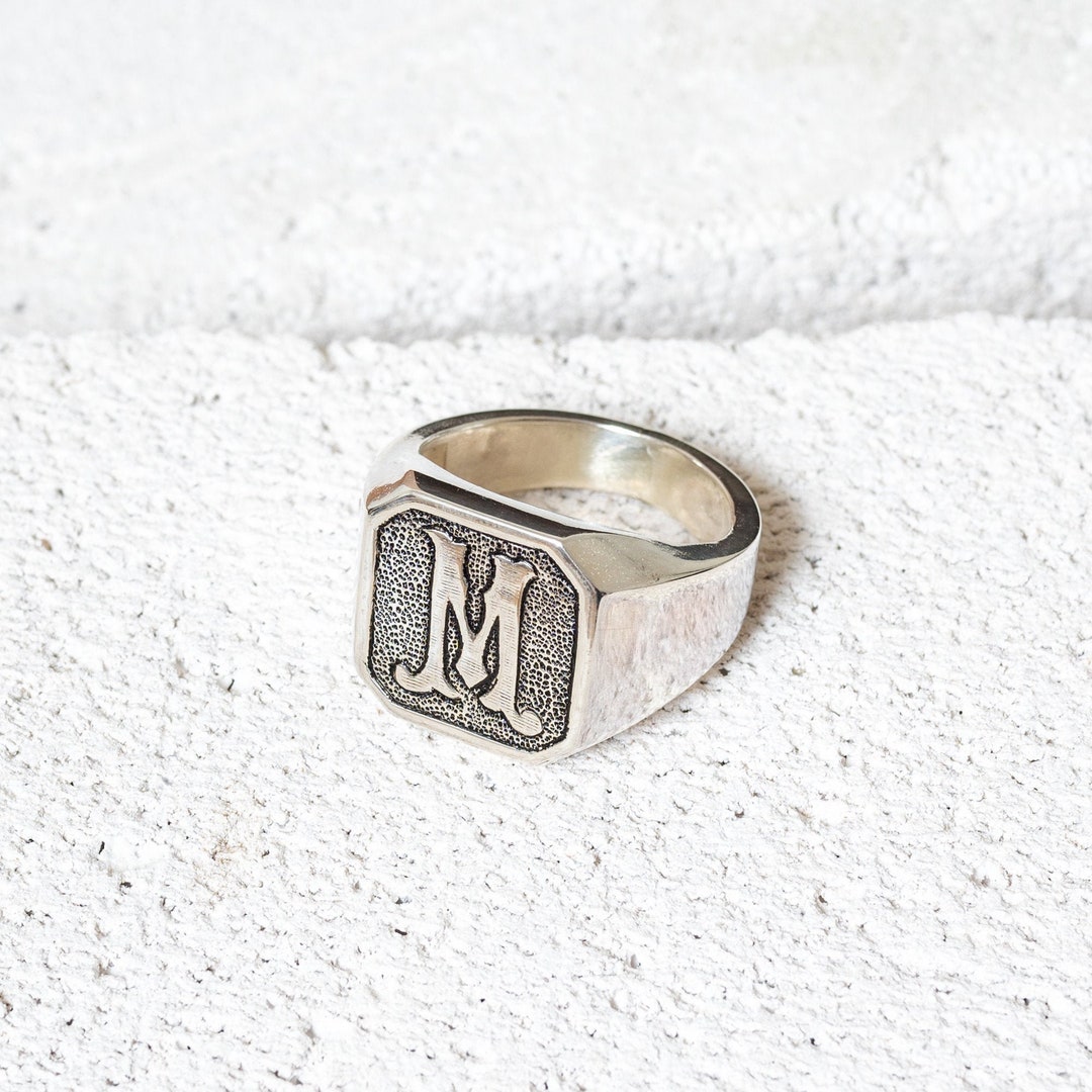 Victorian Signet Ring, Monogram Pinky Ring, Promise Ring for Him, Personalized Initial Ring ...