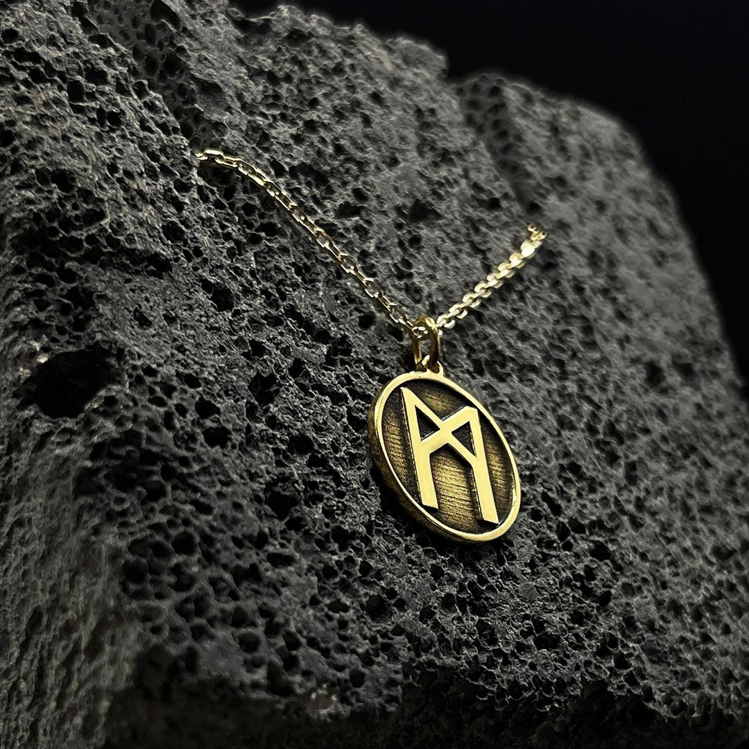 14k Gold Rune Letter Necklace, Silver Viking Alphabet Initial Pendant ...