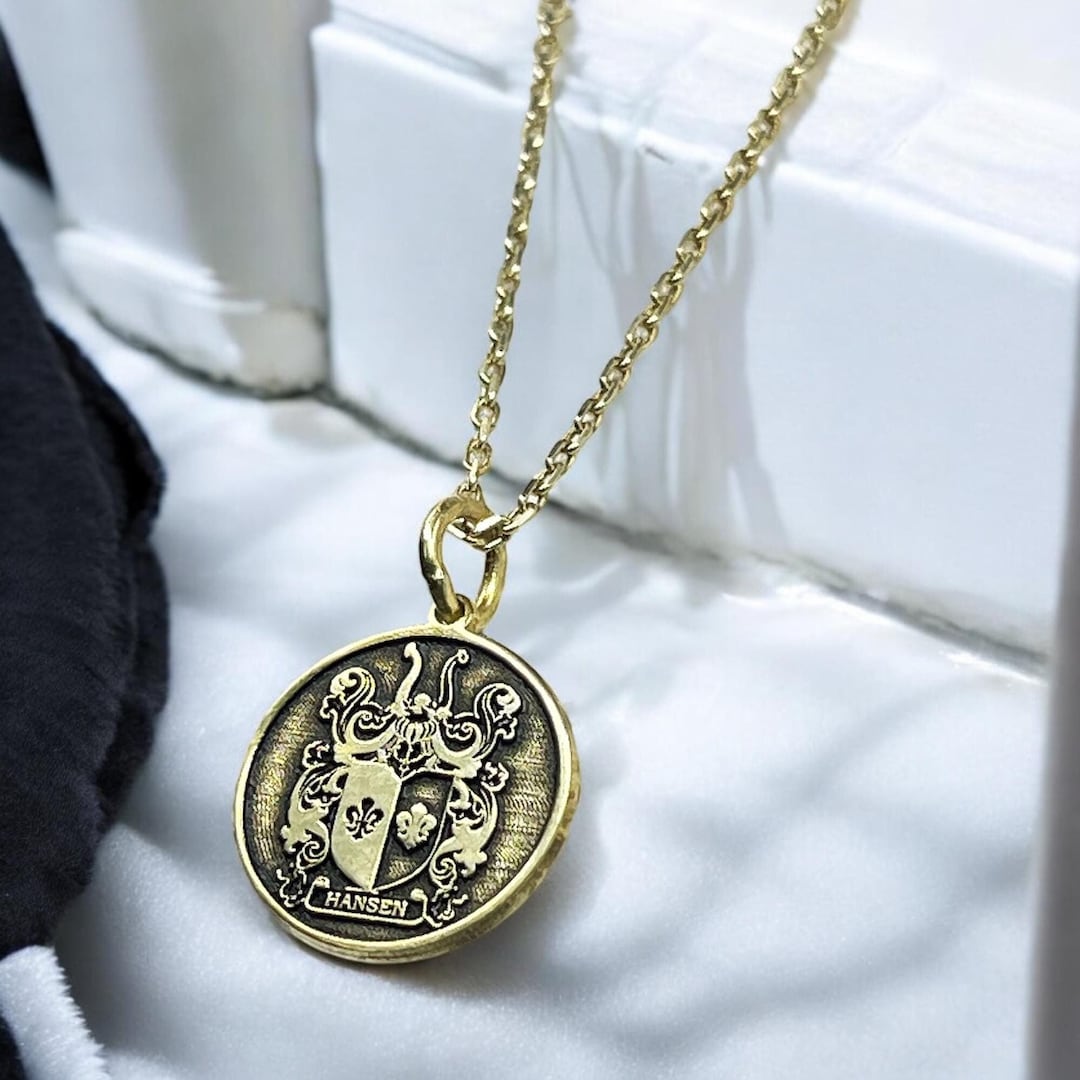 14k Gold Family Crest Necklace, Silver Coat of Arms Pendant ...
