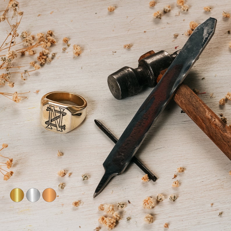 Custom Two Initials Monogram Rings Men, Gold Filled Personalized Signet ...