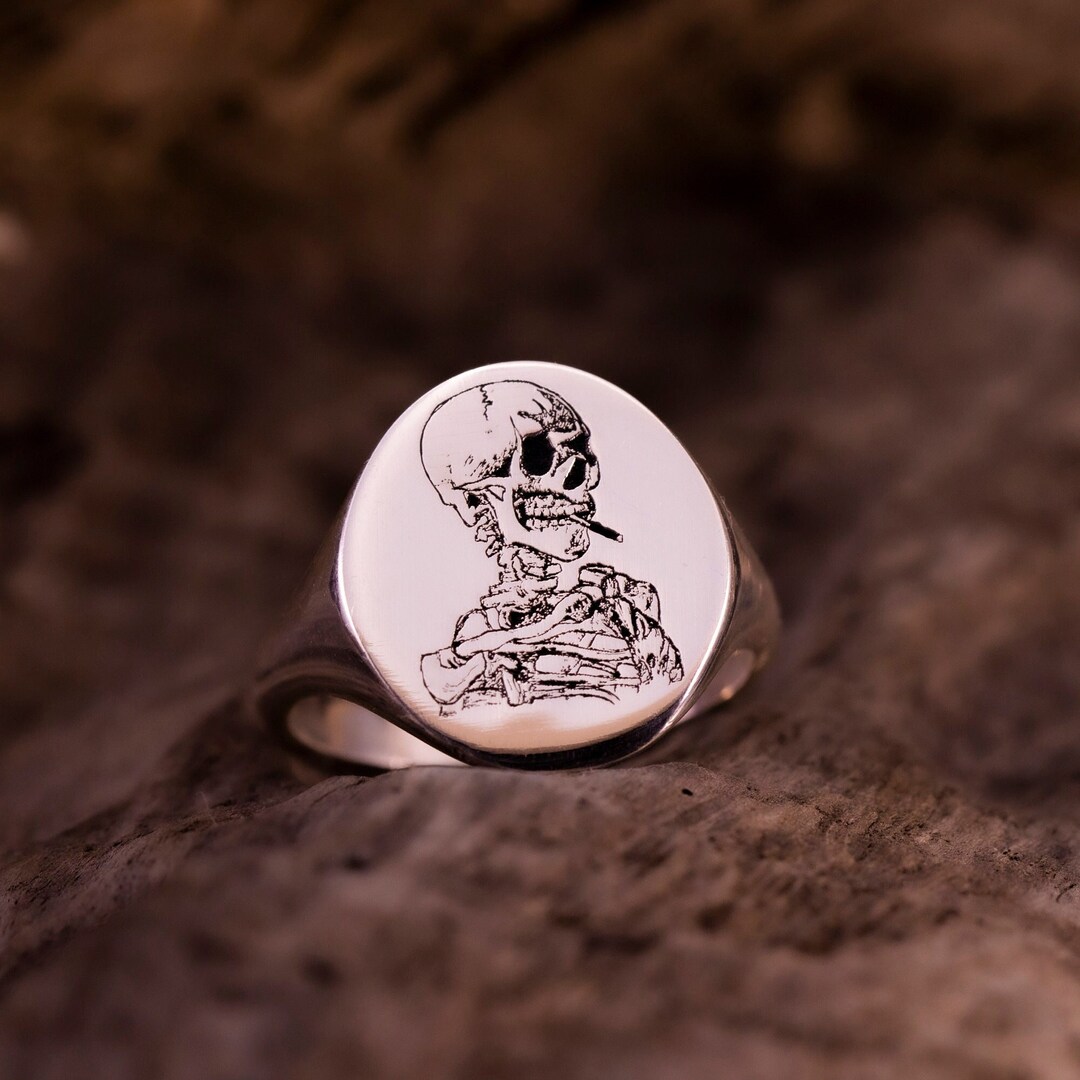 Van Gogh Skull Signet Ring, Head of a Skeleton With a Burning Cigarette ...