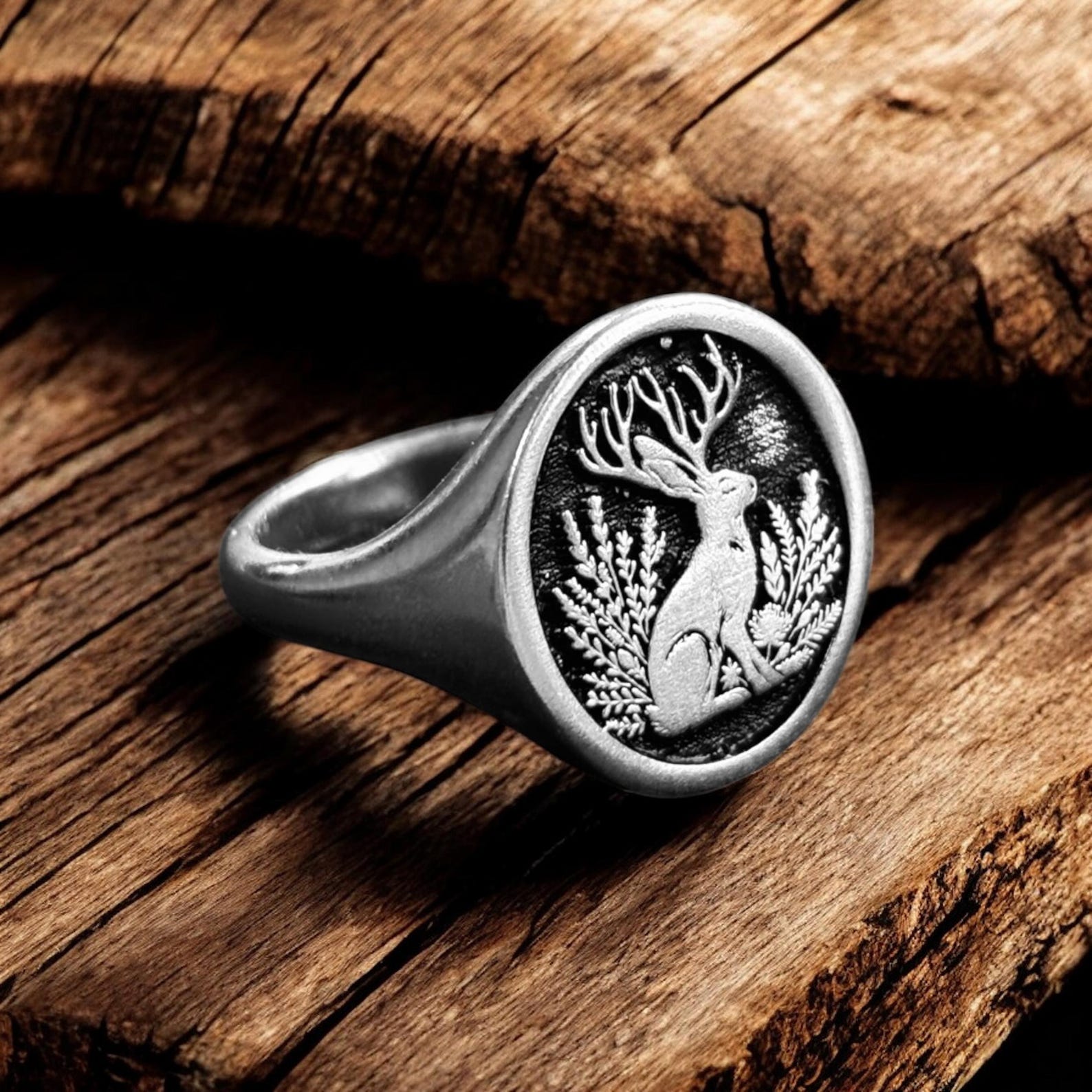 Jackalope Ring, Horned Rabbit Signet Ring Woman, Mythical Pinky Ring ...