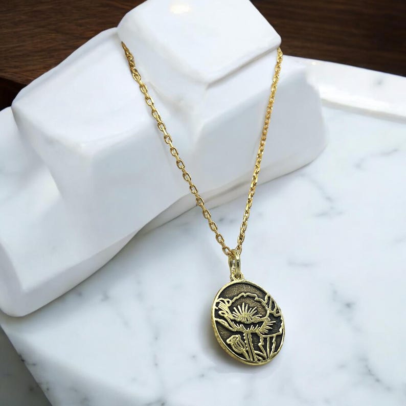14k Gold Birth Flower Necklace, Silver 12 Birth Month Flower Pendant ...