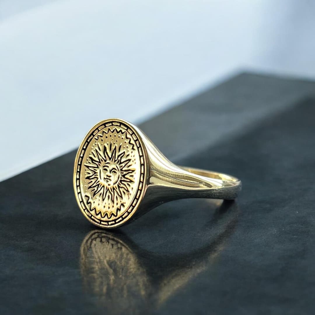 Sun Signet Ring, Sunburst Pinky Ring, Sunshine Ring Women, Sun Face Jewelry Man, Gift for Him ...