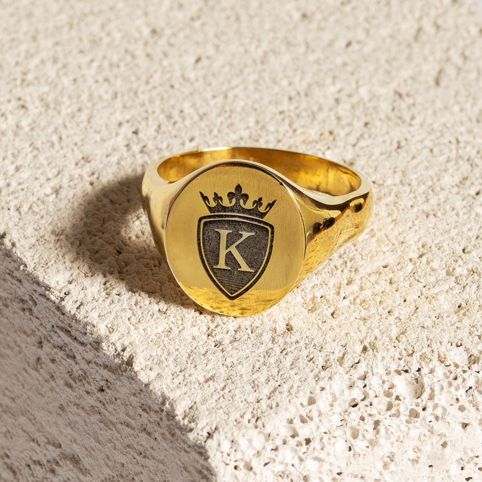 Personalized Initial Family Crest Ring, Crown Signet Ring Women ...