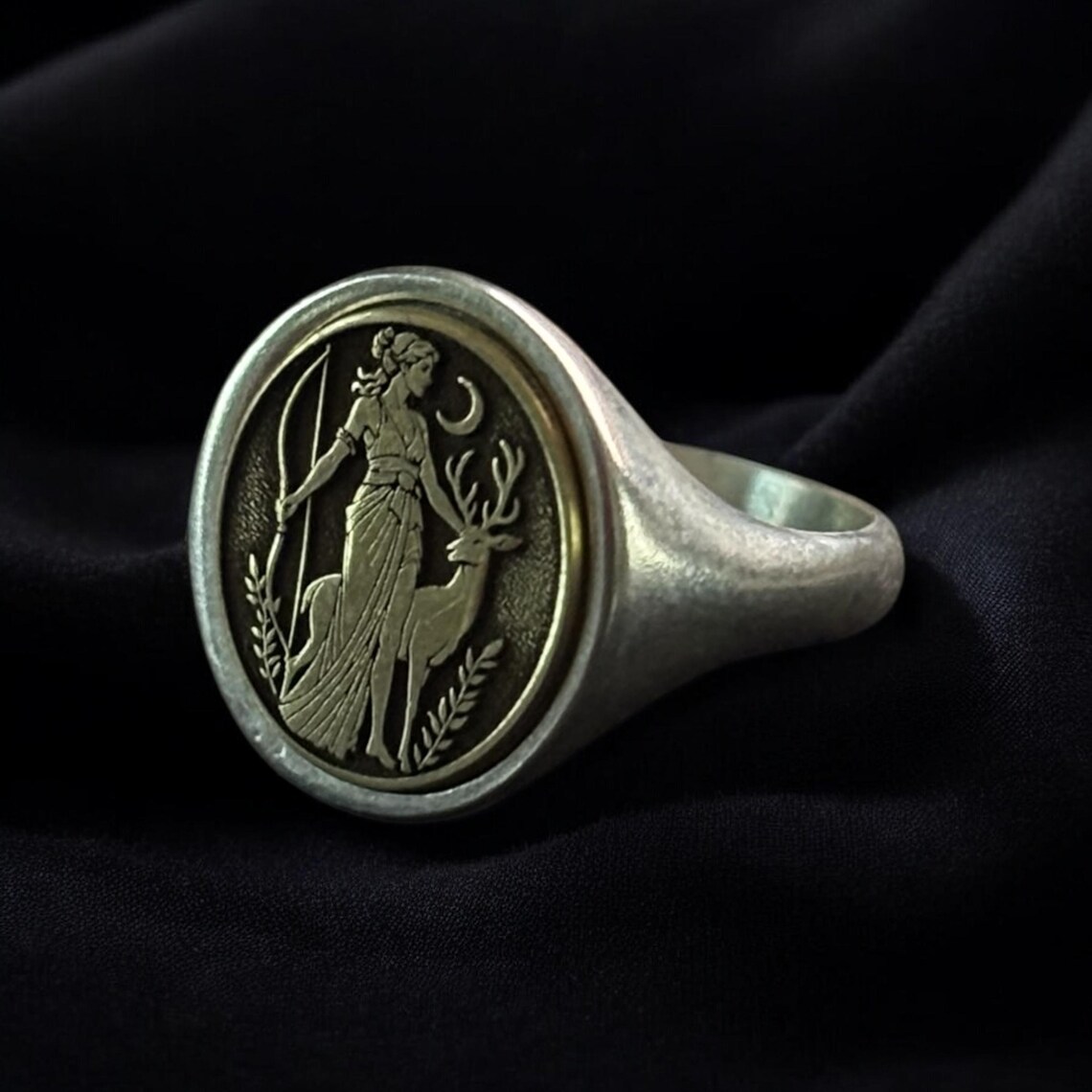 Artemis Greek Goddess Signet Ring – Deer Mythology Hunt Pinky Ring ...