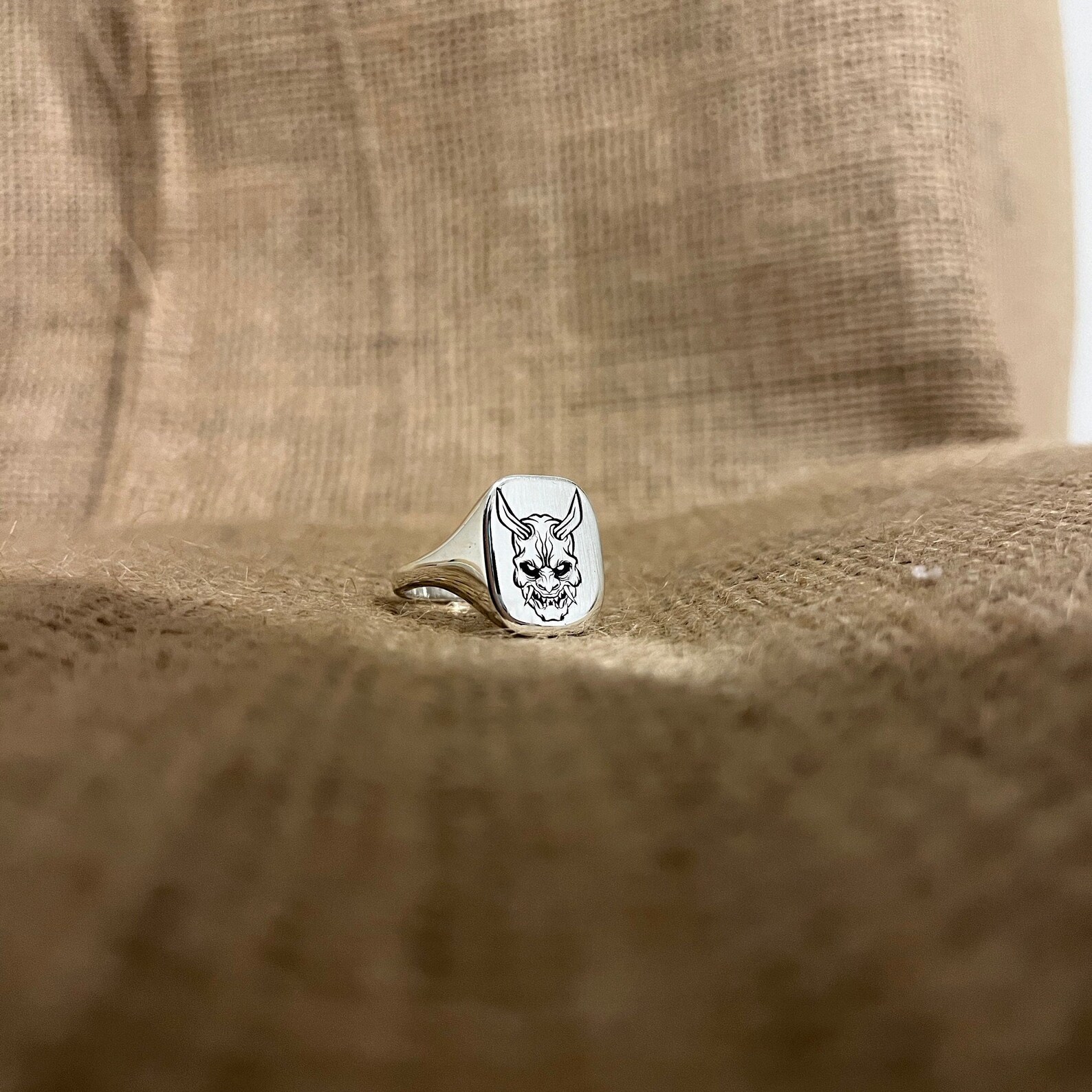 Oni Mask Signet Ring Japanese Tattoo/art Inspired Pinky Ring - Etsy